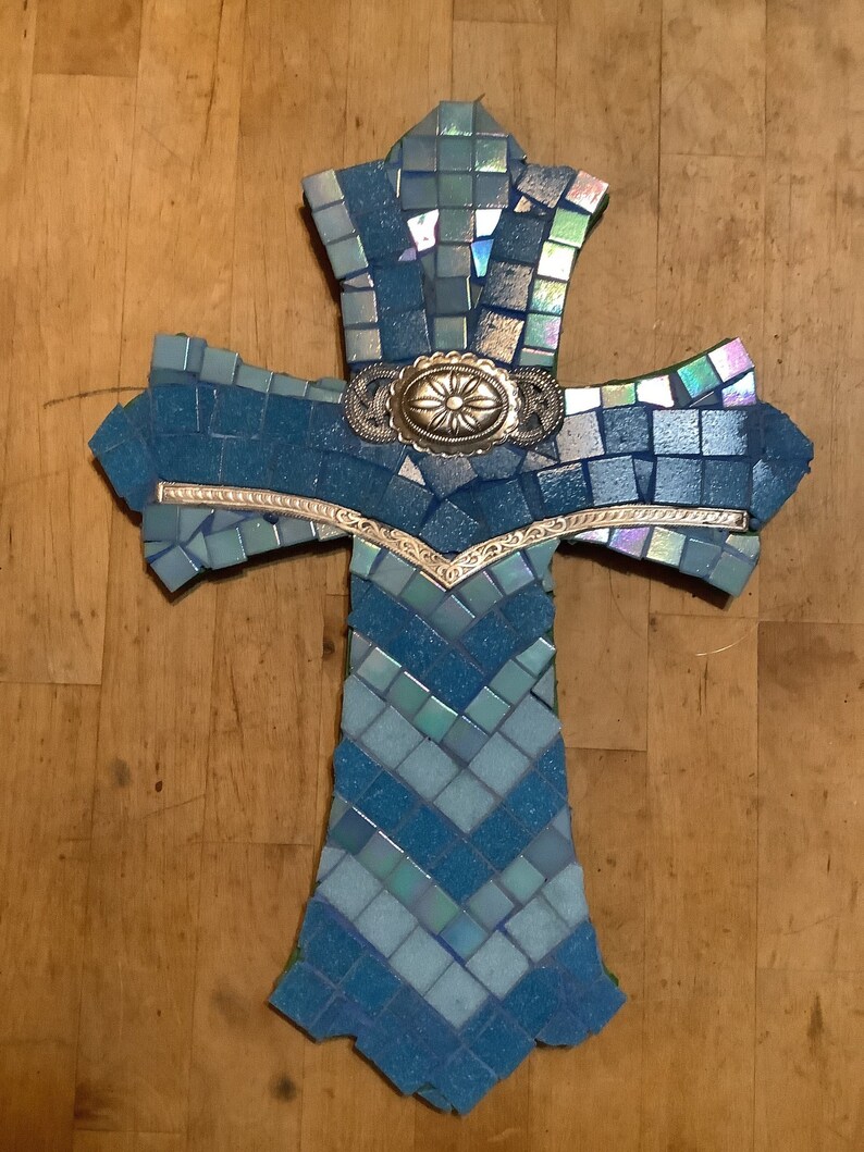 Cross Mosaic Wall Decor - Rustic Handmade Wall Cross - Keyhole for ...