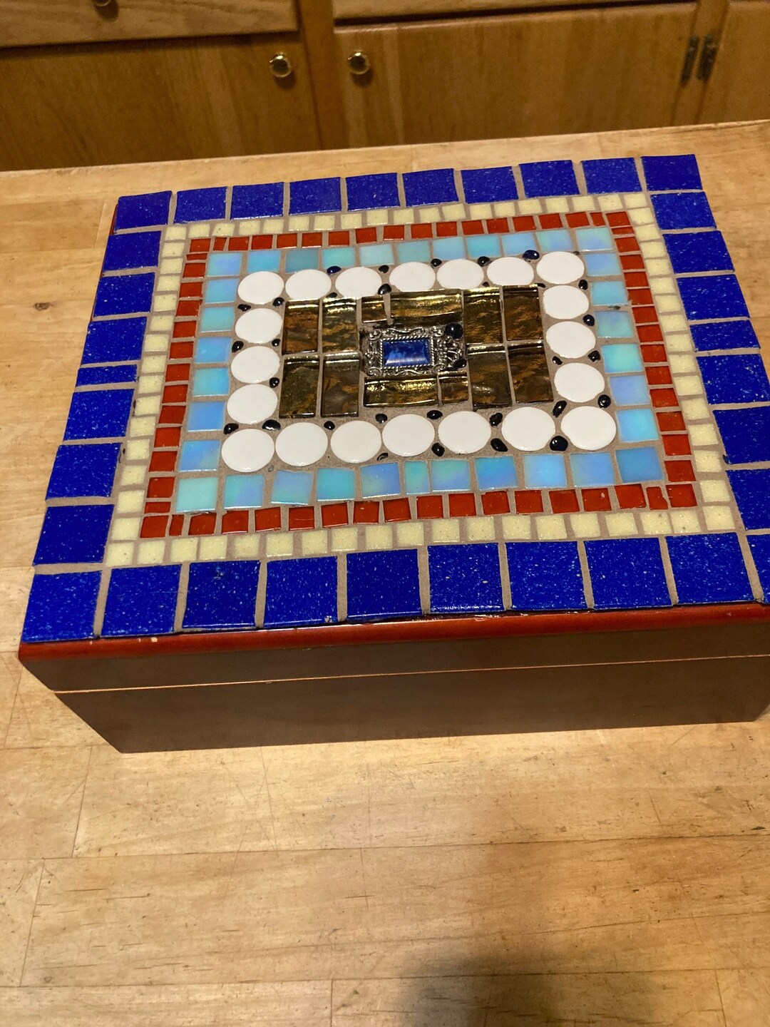 CLEARANCE Red Wood Treasure Chest - Upcycled Unique Art - Blue Brooch ...