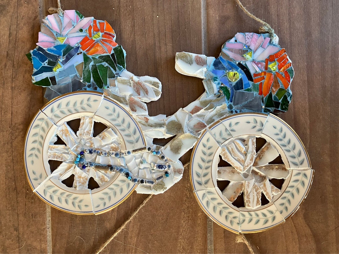 Bicycle and Beads Mosaic - Glass Art Decorations - Unique Handcrafted ...