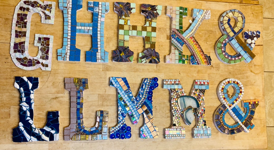 Unique Handmade Glass Mosaics Letters G-N Colorful Glass Art Decor Fun ...
