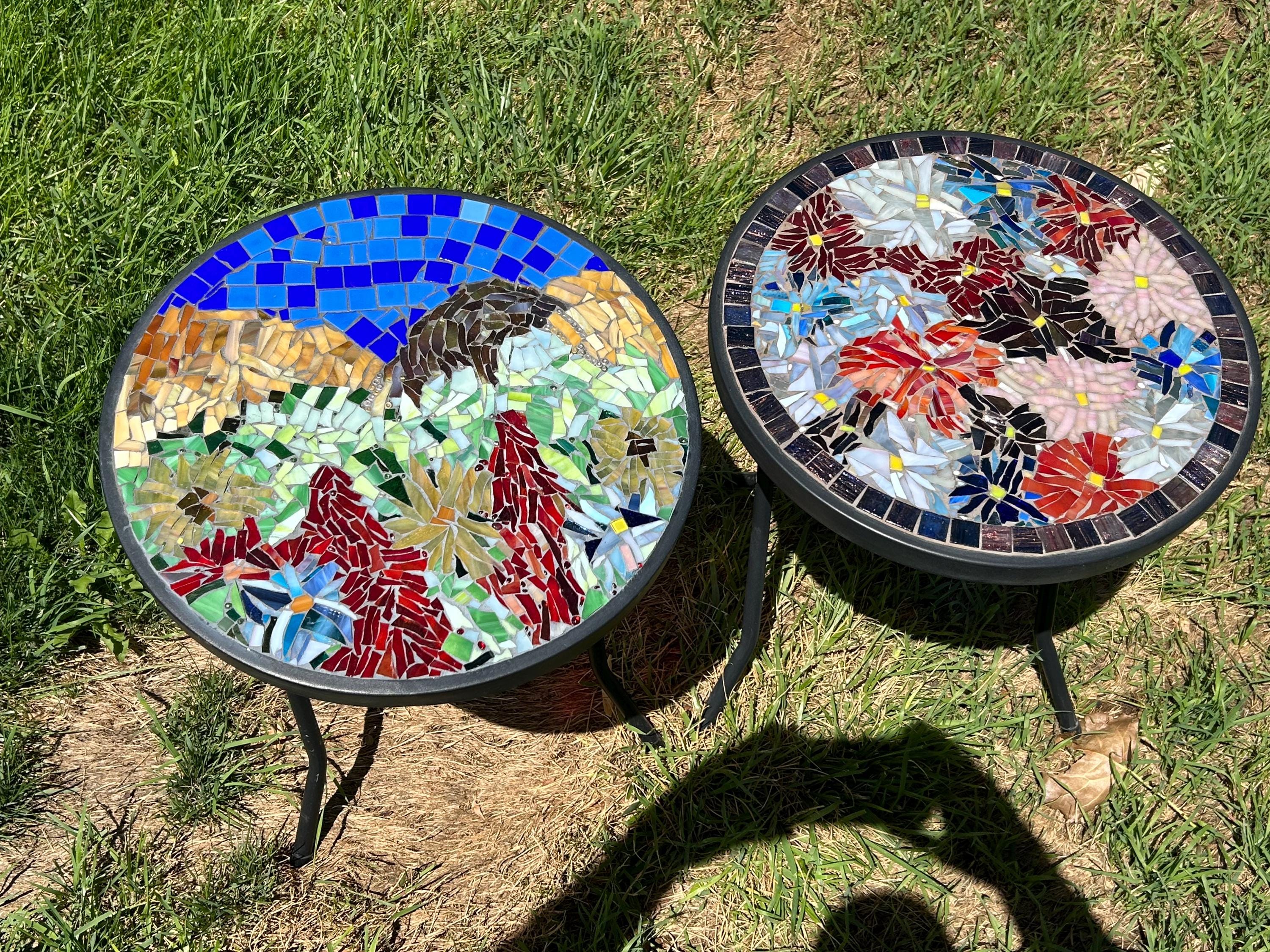 16” Stained Glass Mosaic Wildflowers Table Folding, Bistro Table, Yard ...