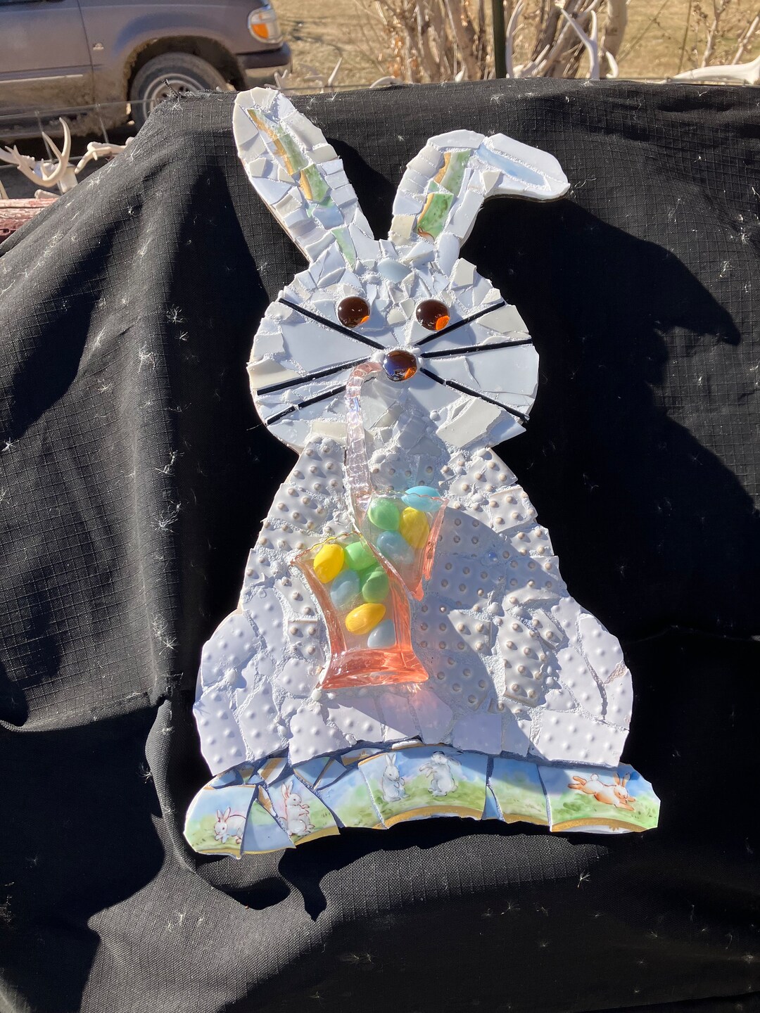 Large Easter Bunny Stained Glass Mosaic for Kids - Handcrafted Easter ...