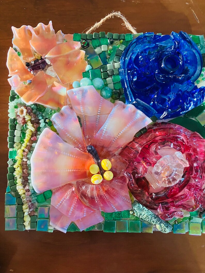 Reclaimed Glass 3 D Wildflower Mosaic Recycled Art Upcycled Glass Tile ...