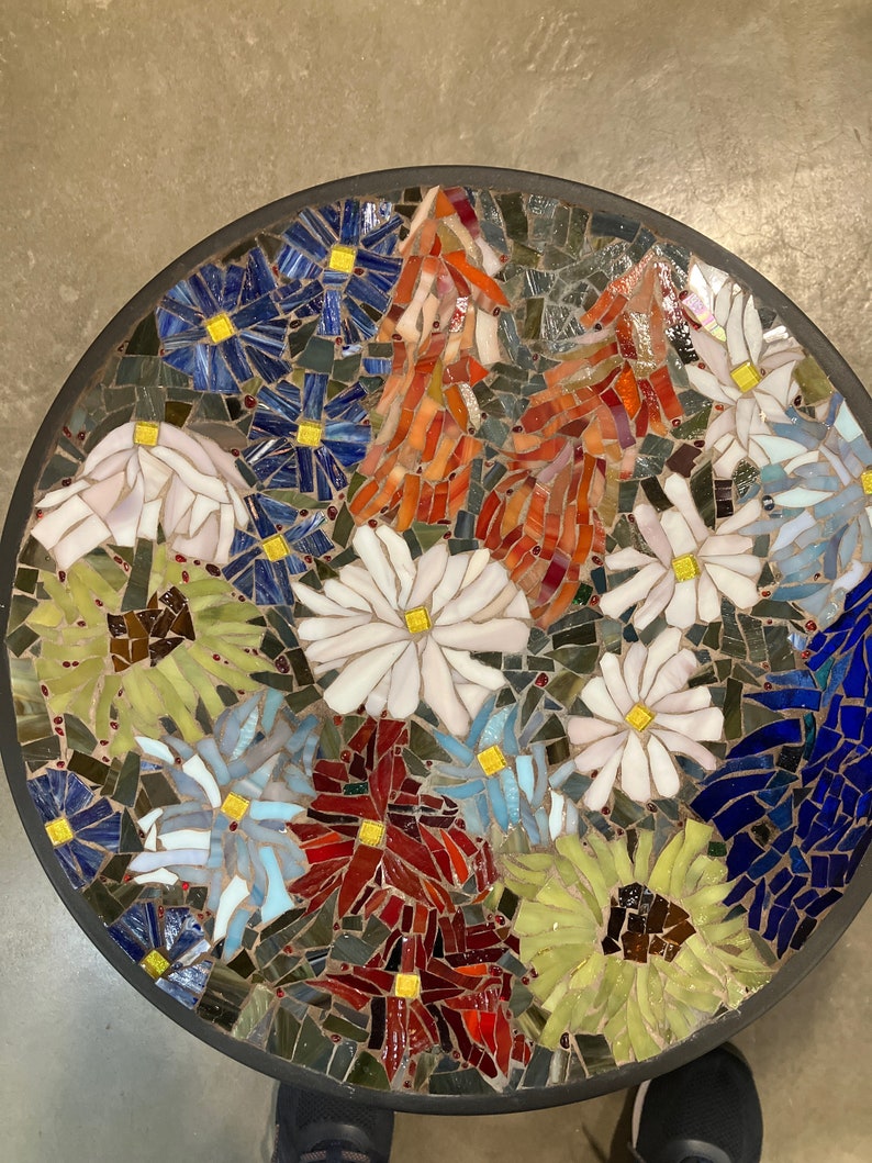 16” Stained Glass Mosaic Wildflowers Table Folding, Bistro Table, Yard ...