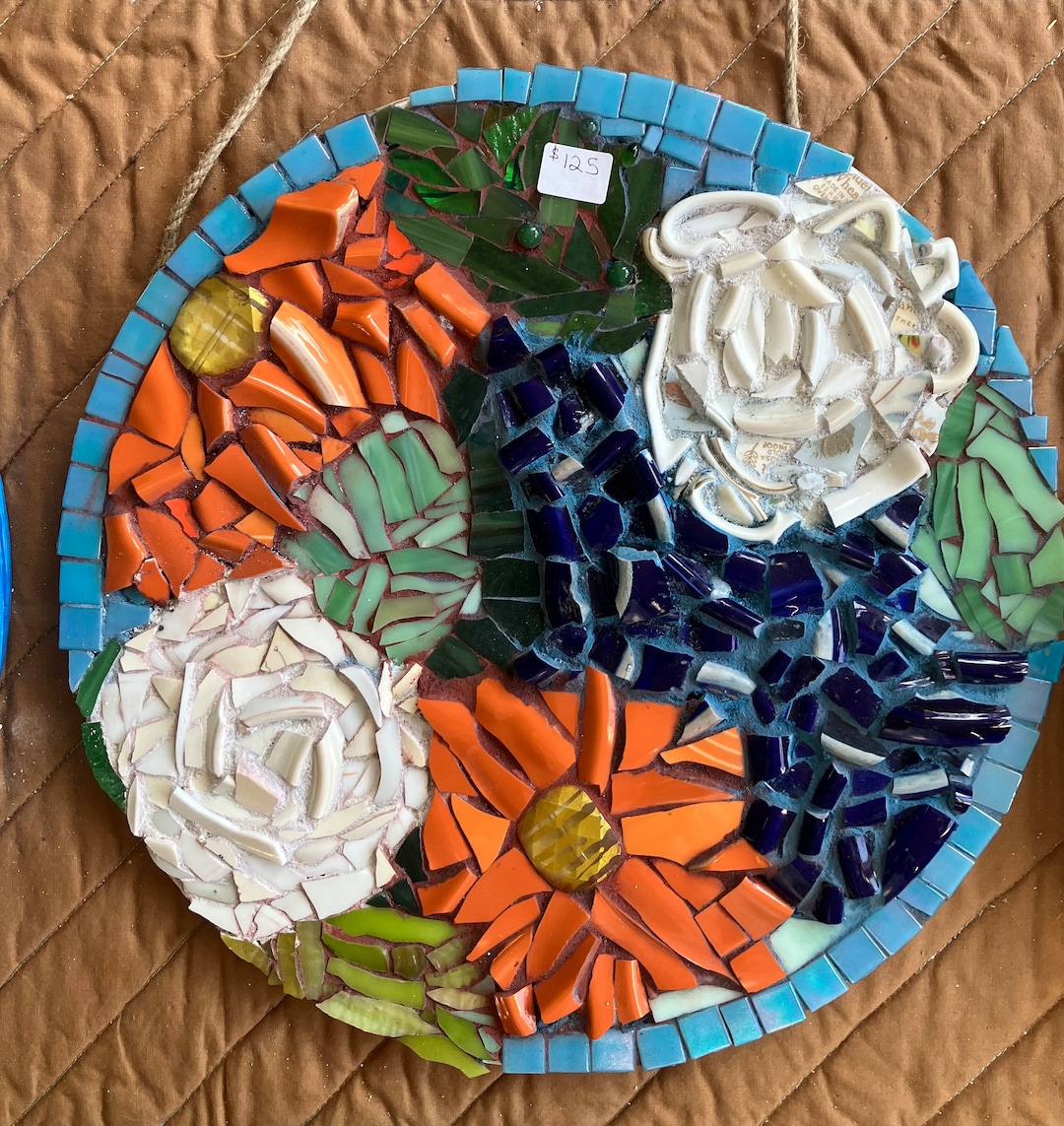 Reclaimed Glass Wildflower Mosaic - Recycled Art - Upcycled Glass Tile ...