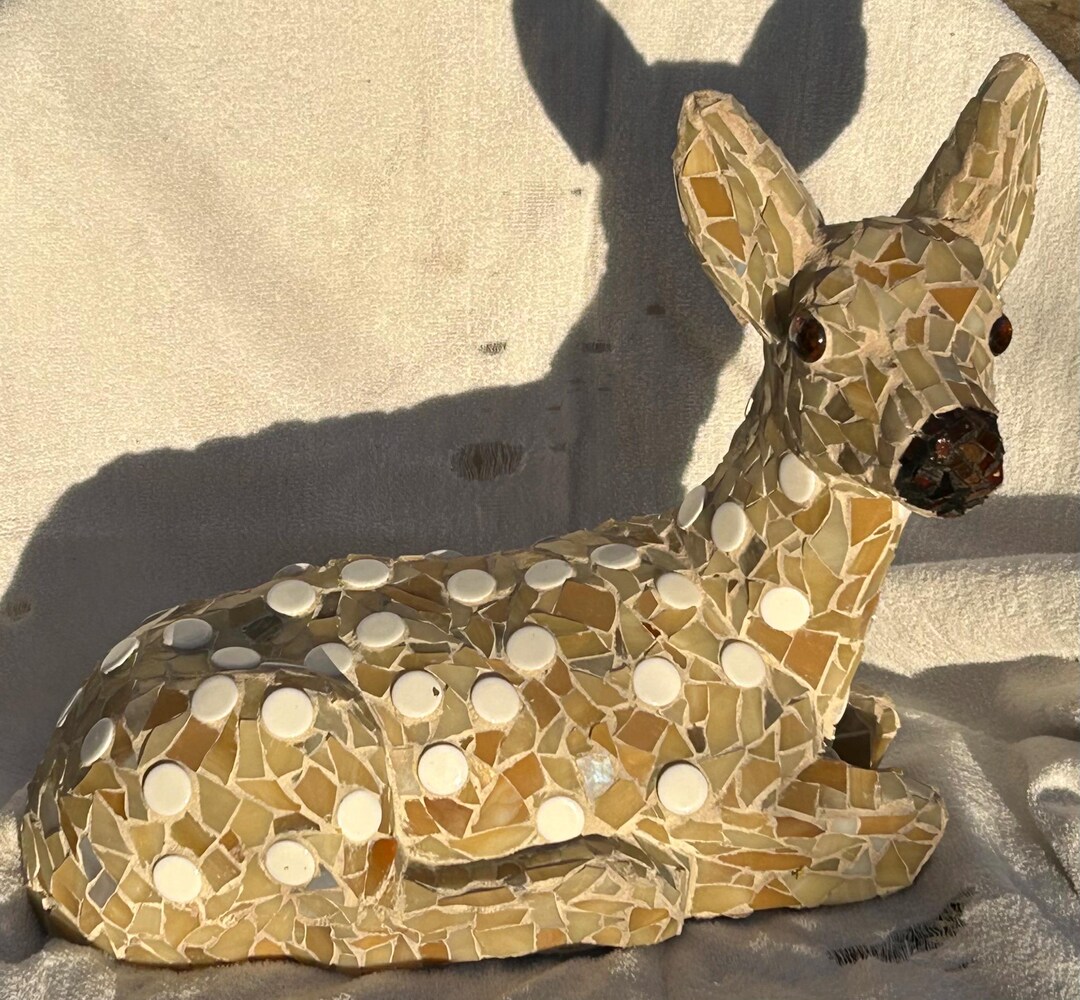 Stained Glass Mosaic Concrete Fawn Deer- Yard Art - Eco-friendly Garden ...