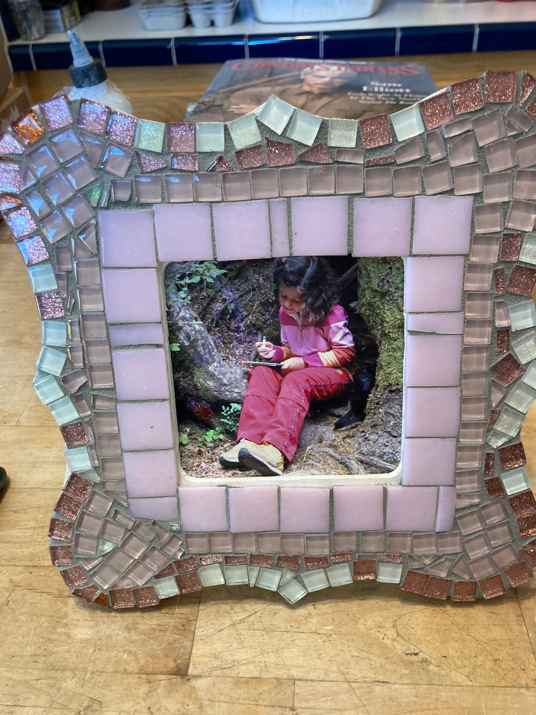 Handcrafted Glass Tile Mosaic Picture Frame -, White Accents, Sparkly ...