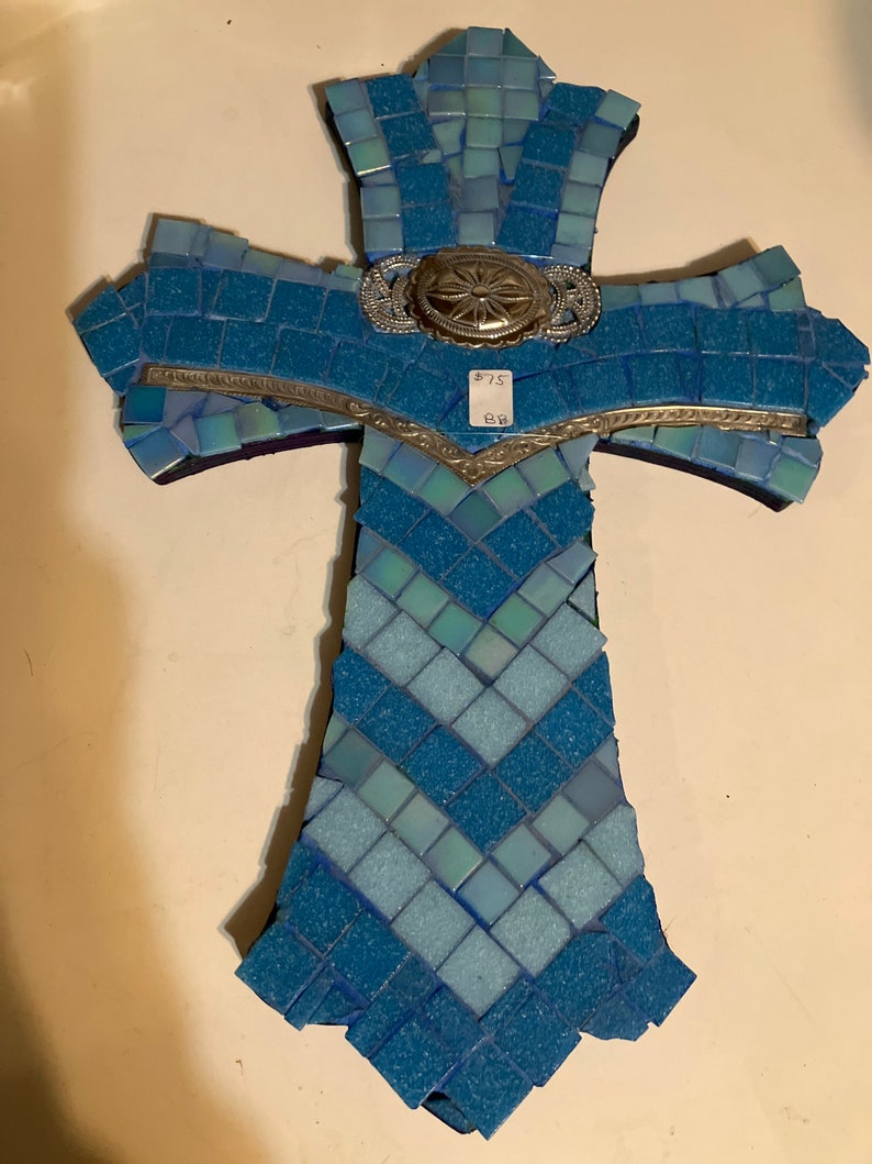 Cross Mosaic Wall Decor - Rustic Handmade Wall Cross - Keyhole for ...
