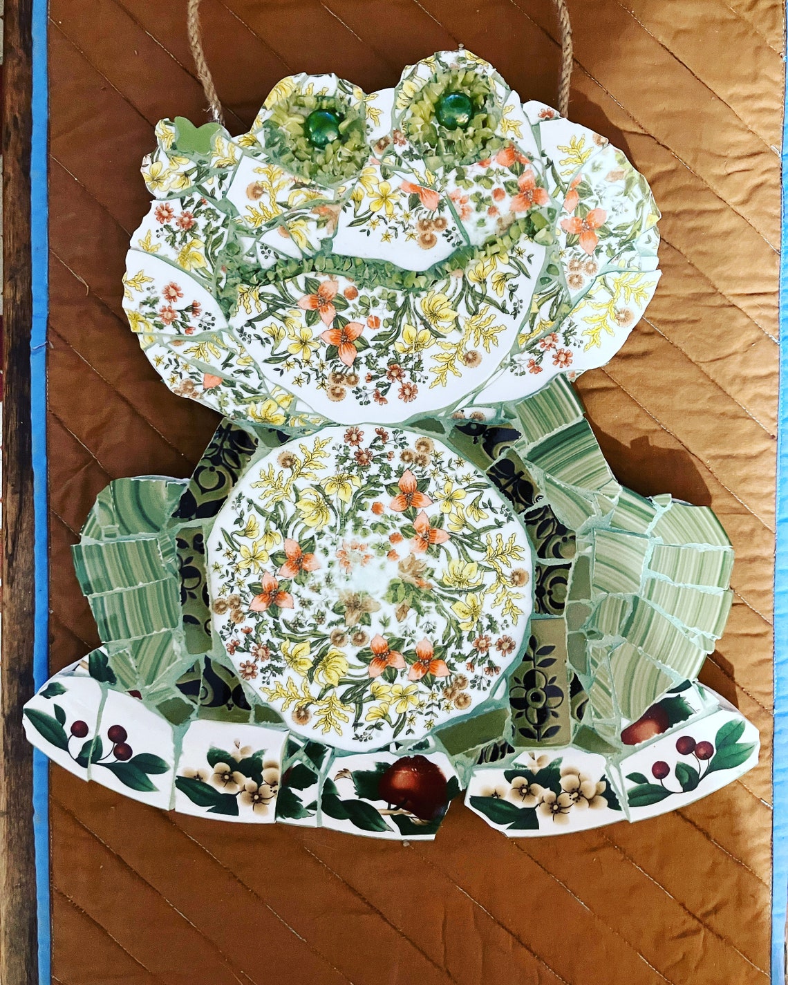 Stained Glass Mosaic Happy Frog, Recycled Glass Art, - Etsy
