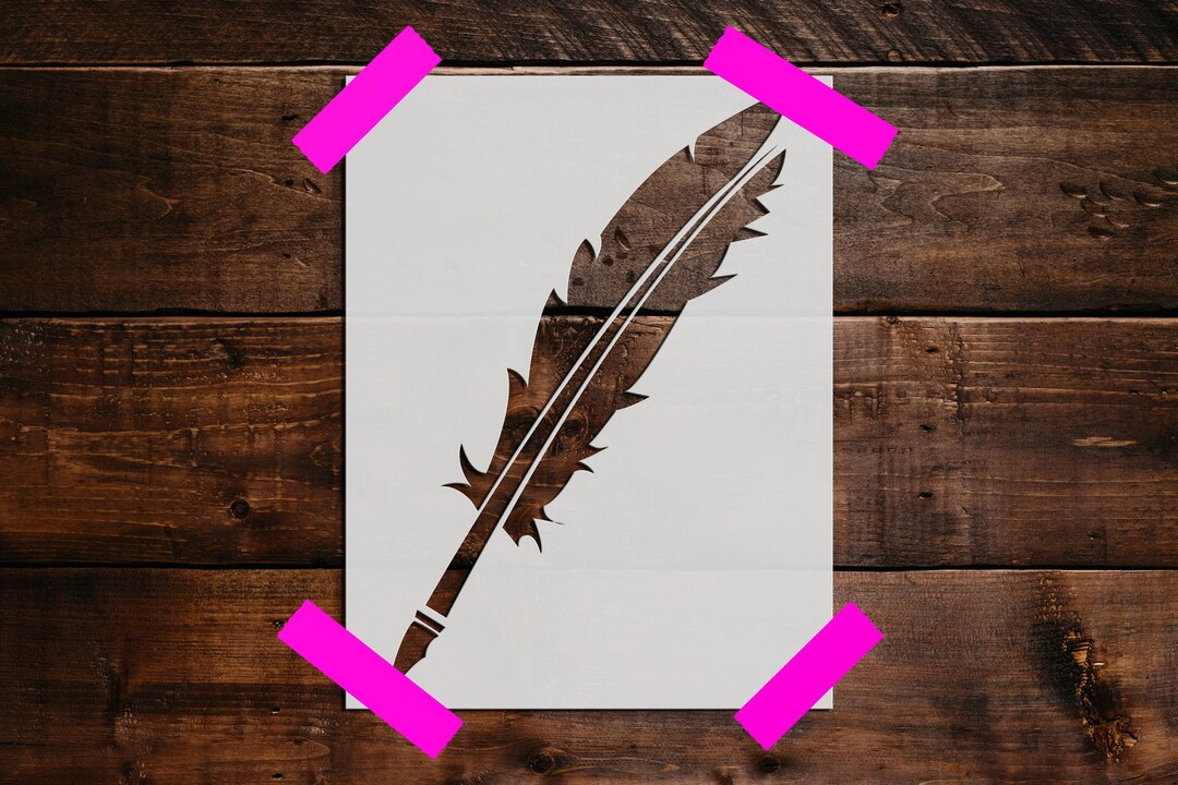 A Feather Pen Stencil - Reusable A Feather Pen Stencil - Art Stencil ...