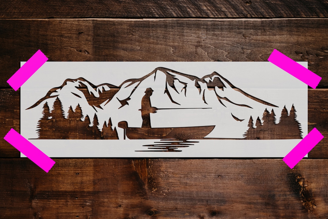 Lake Fishing Stencil - Reusable Lake Fishing Stencil - Art Stencil ...