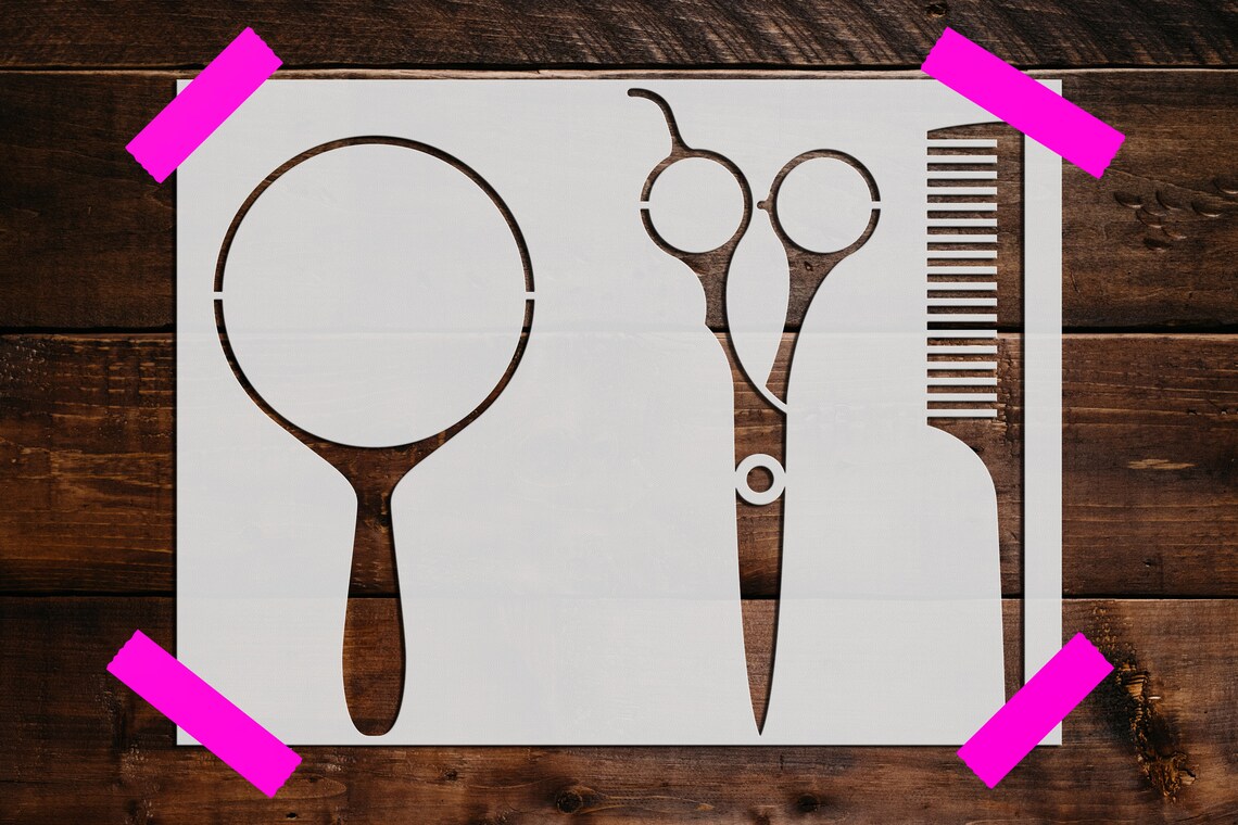 Mirror Scissors Comb Stencil Reusable Mirror Scissors | Etsy