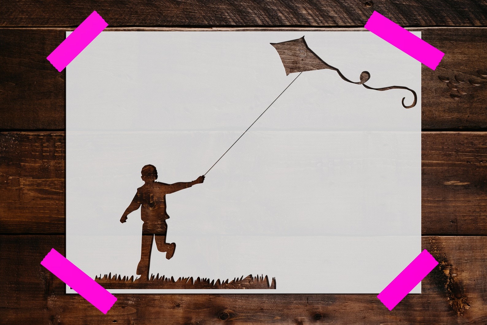 Boy With Kite Stencil, Reusable Boy With Kite Stencil, Art Stencil, DIY ...