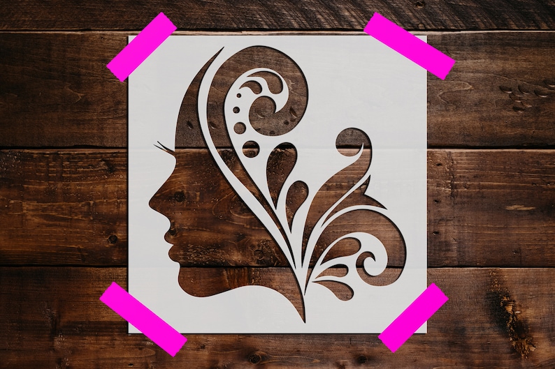 Woman Face Scroll Stencil Reusable Woman Face Scroll Stencil - Etsy