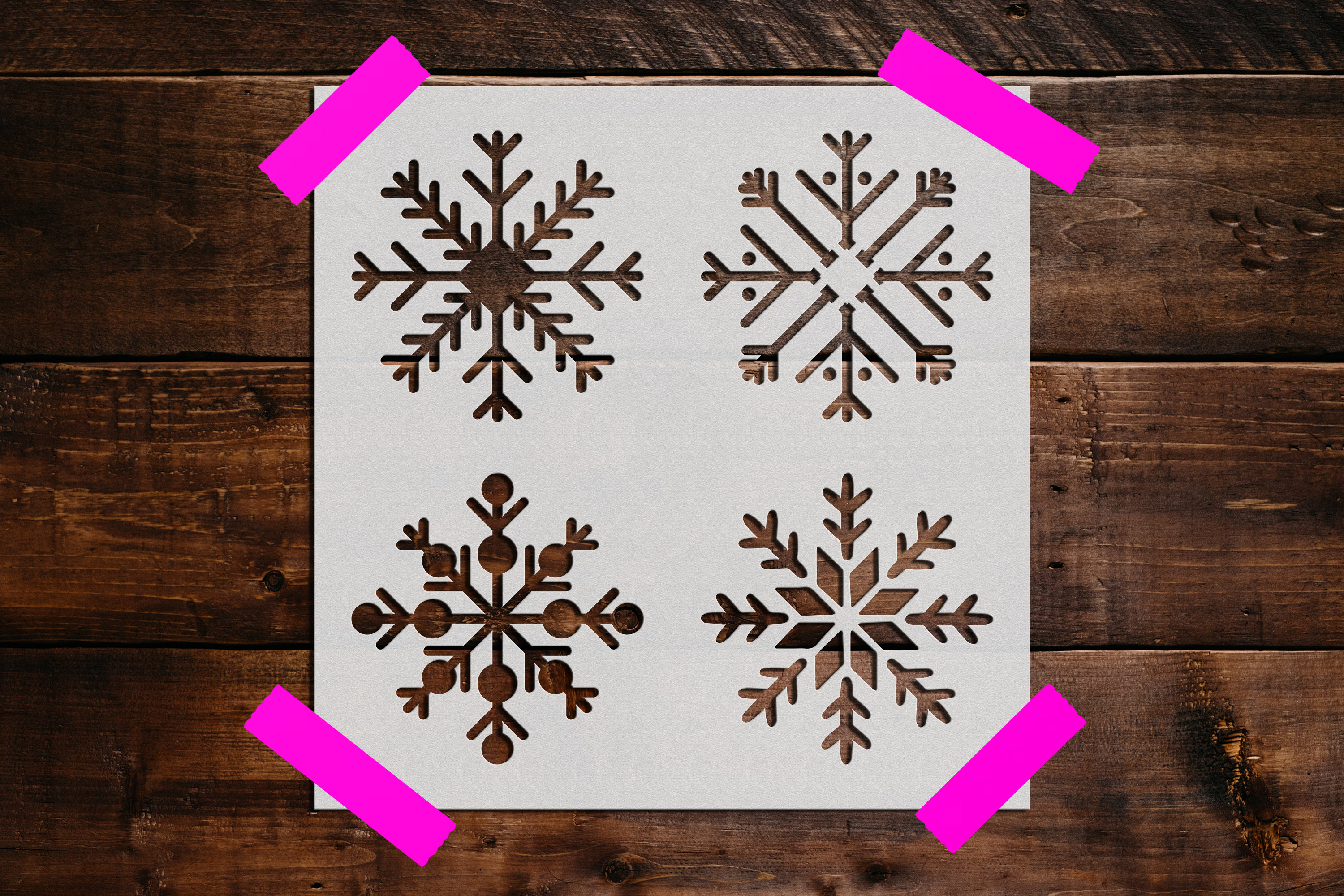 Four Snowflakes Stencil - Reusable Four Snowflakes Stencil - Art ...
