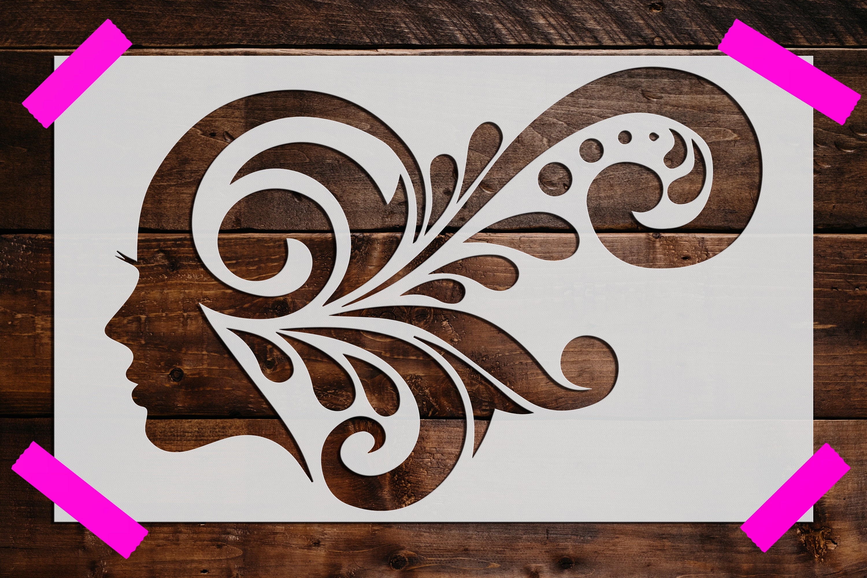 Woman Face Scroll Stencil Reusable Woman Face Scroll - Etsy