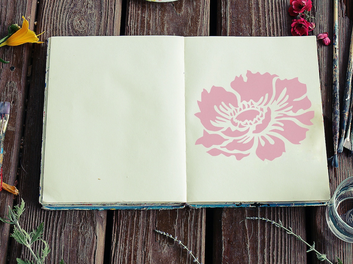 Peony Flower Stencil Reusable Peony Flower Stencil Art - Etsy
