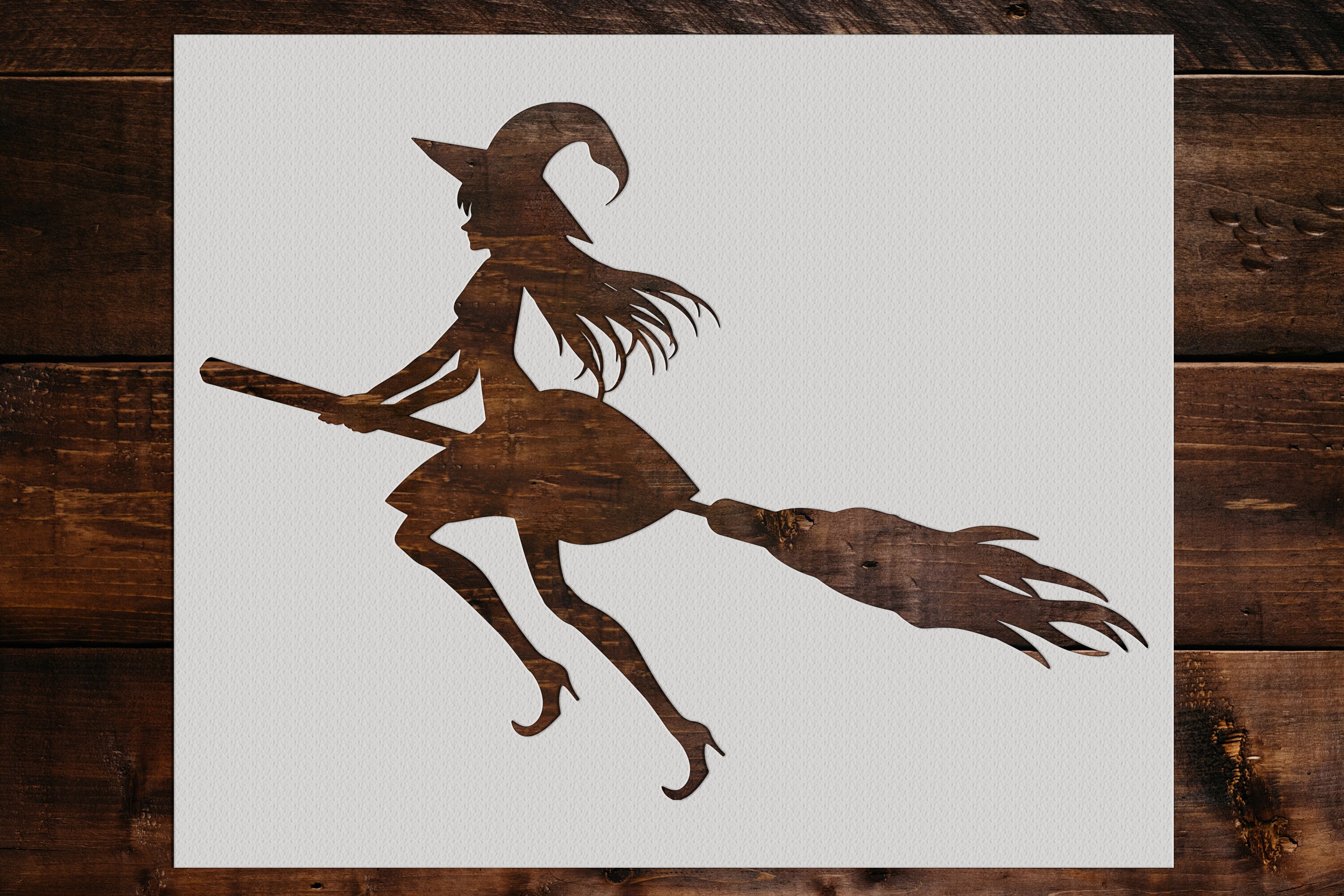 Witch on a Broom Stencil Reusable Witch Stencil DIY Craft - Etsy