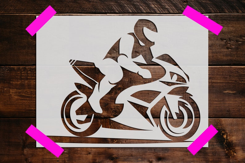 Motorcycle With Rider Stencil, Reusable Motorcycle Stencil, Art Stencil ...