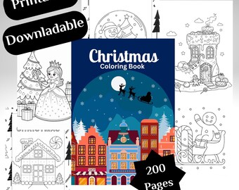 Printable Christmas Coloring Book, 200 Coloring Pages, A4 (digital ...