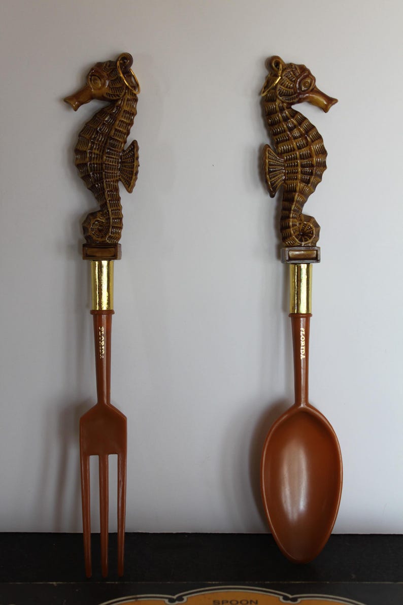 Vintage Florida Sea Horse Salad Fork and Spoon Set. Grandmacore ...