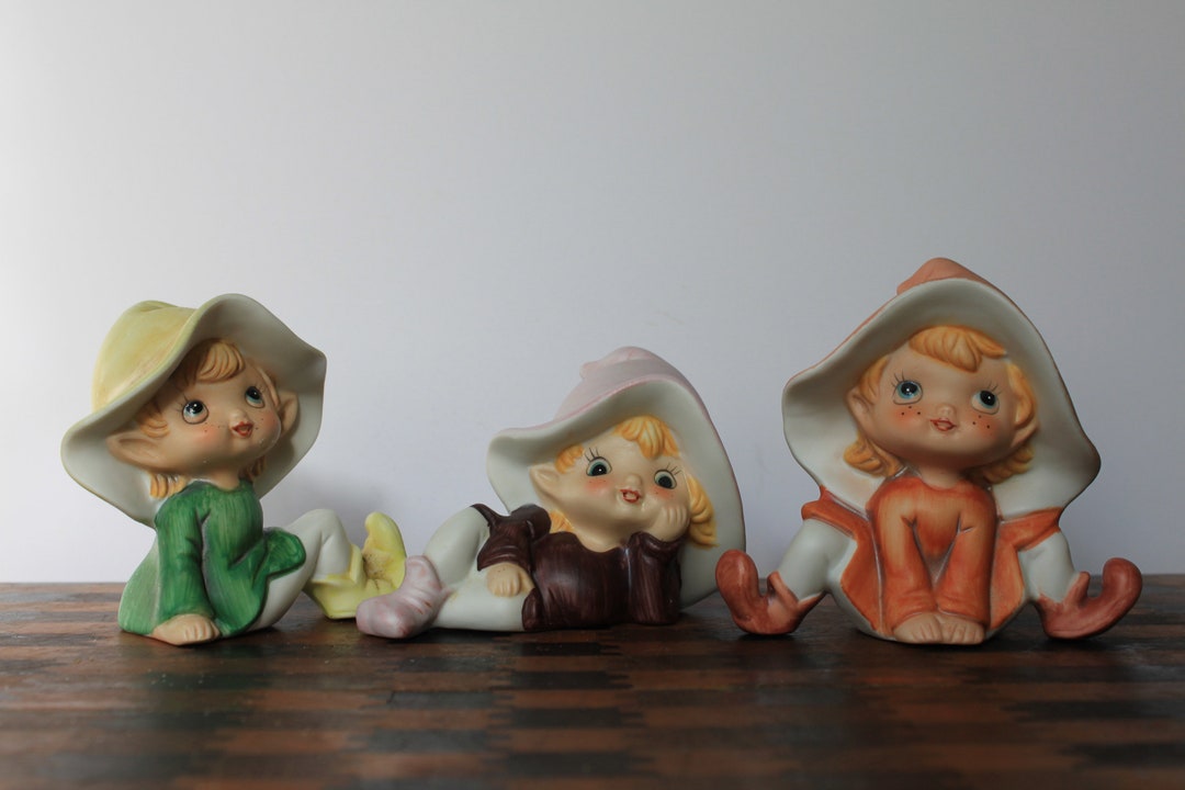 Vintage Pixie Figurines. Whimsical Cottagecore Mantel, Homco 5213 ...