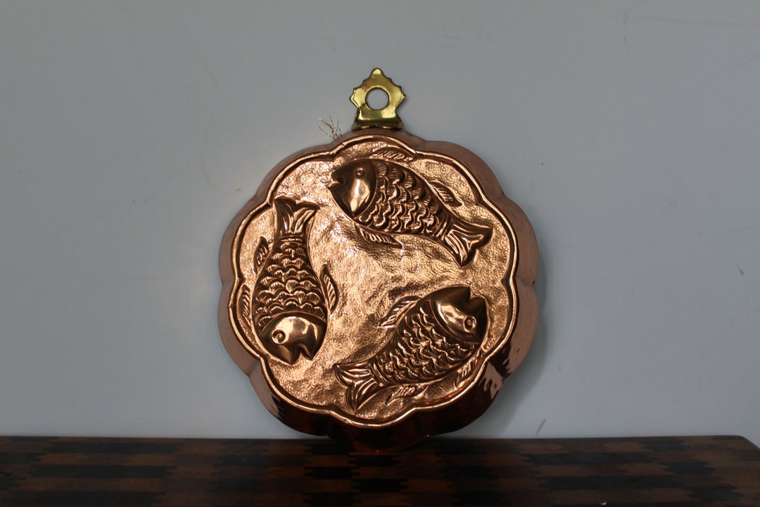 Vintage Copper Jello Mold. Circle Shape, Three Koi Fish, Made in India ...