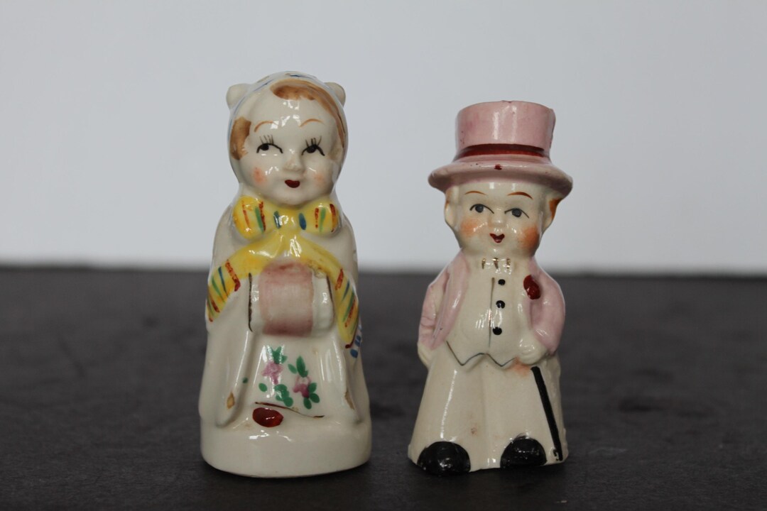 Vintage Victorian Couple Salt and Pepper Shakers. Dapper Man in Pink ...