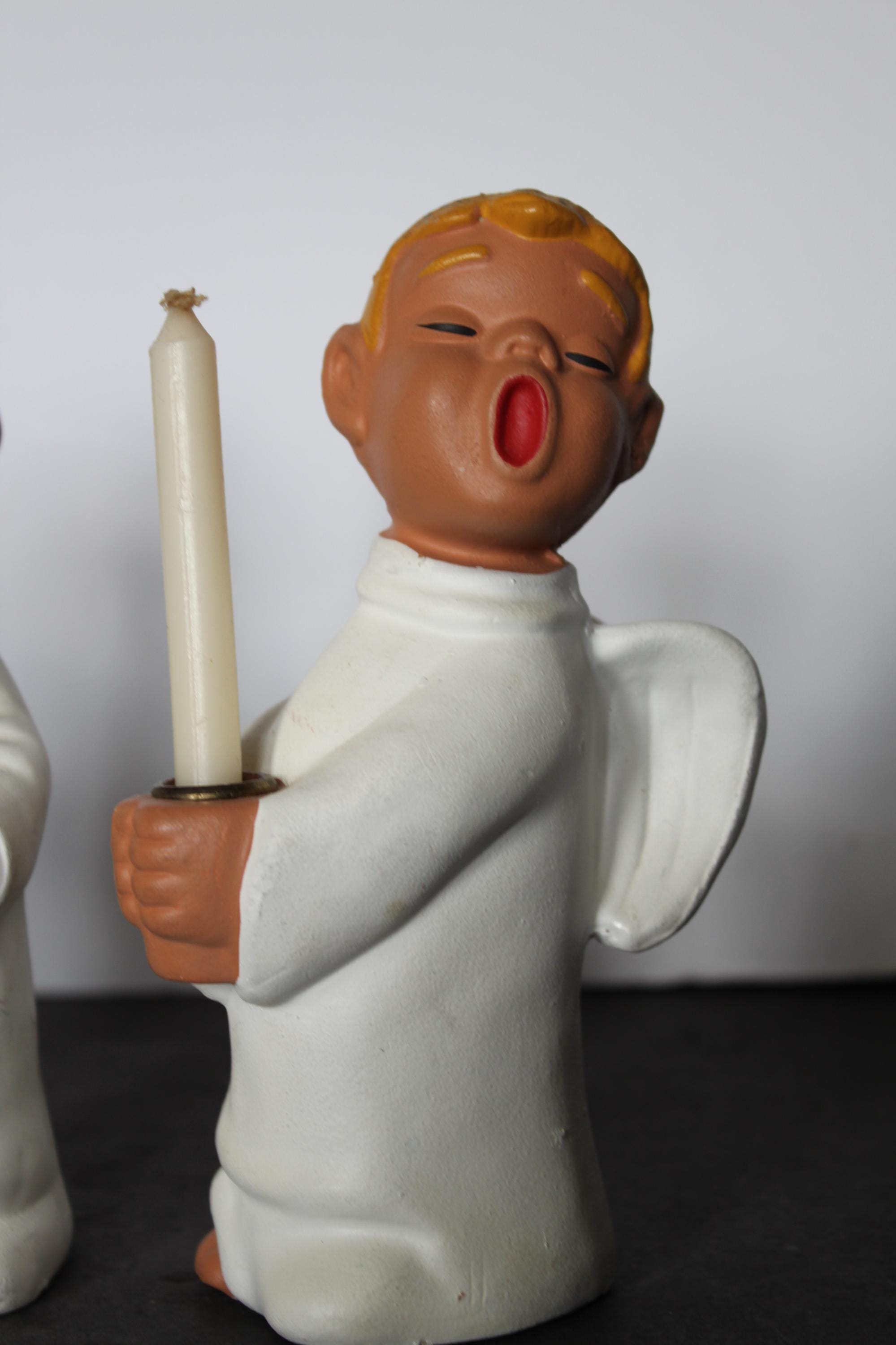 Vintage Choir Boys Candlestick Holders. Made in Japan, White With Gold ...