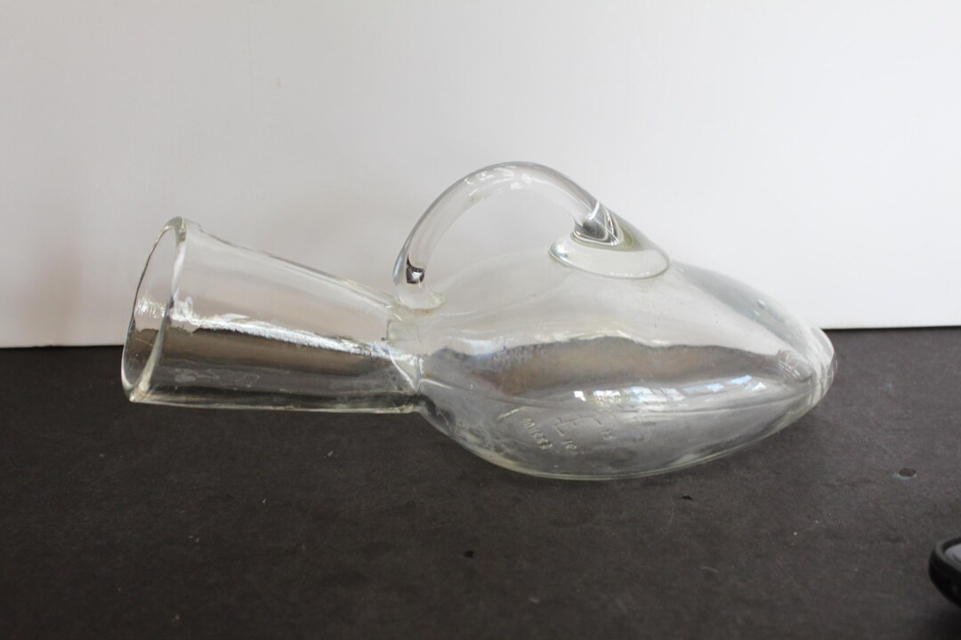Vintage Clear Glass Male Bed Urinal. Flattened Bottom, Unique Medical ...