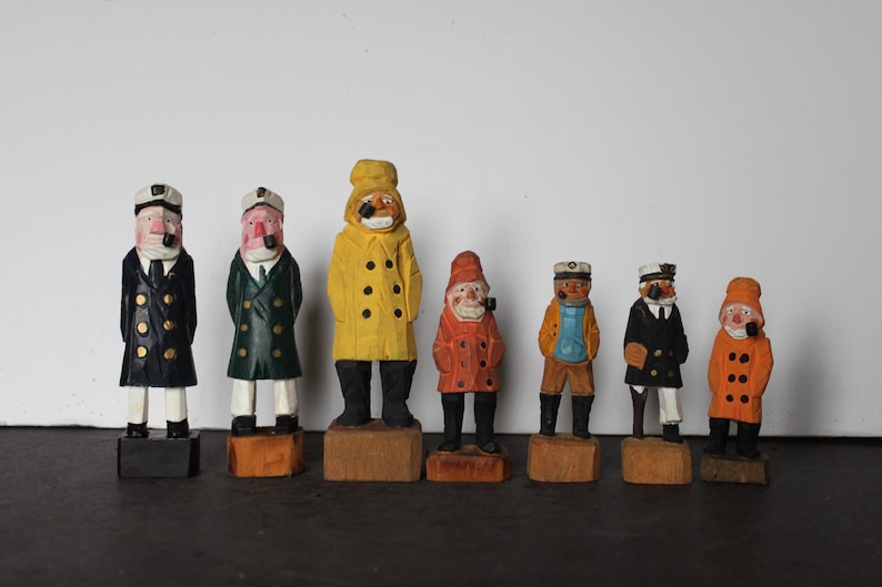 Vintage Wooden Captain and Sailor Figurines. CHOICE, Smoking Pipe ...