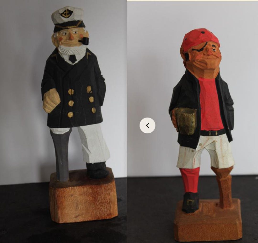 Vintage Carved Wooden Sailor Figurines. Peg Leg, Pipe, Rustic ...