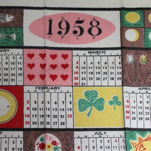 Vintage 1958 Linen Towel Calendar. Excellent Condition, Mid Century ...