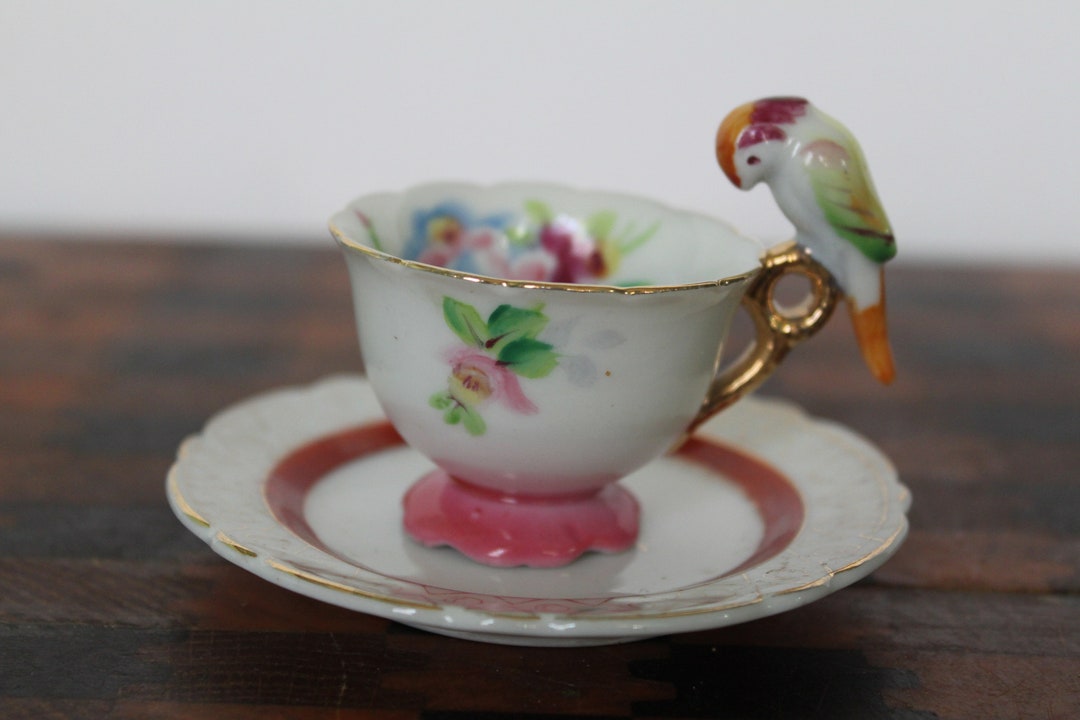 Vintage Miniature Tea Cup With Parrot Handle. Cute Little Cup & Saucer ...