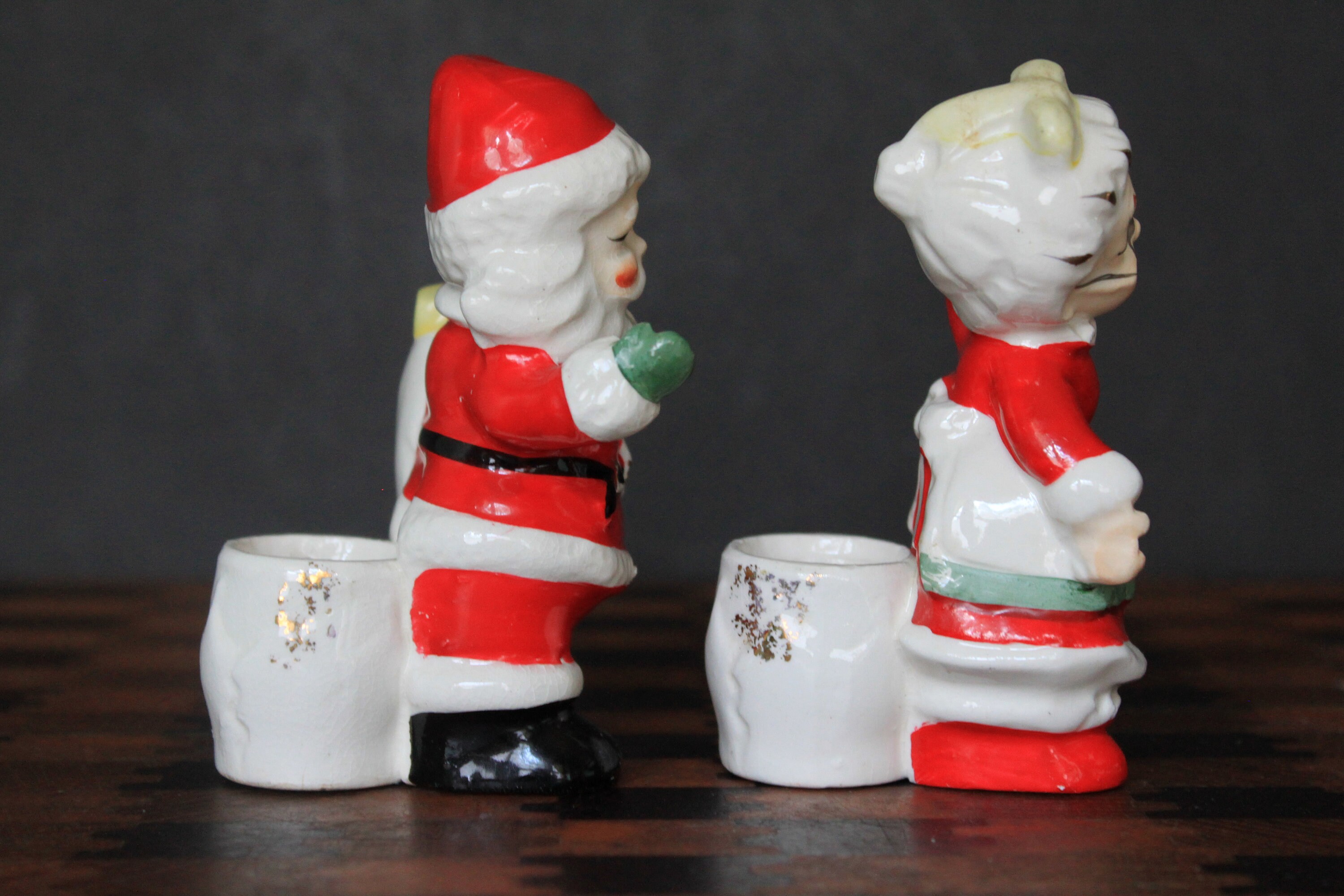 Vintage Christmas Candlestick Holders. Cute Santa & Mrs Claus - Etsy