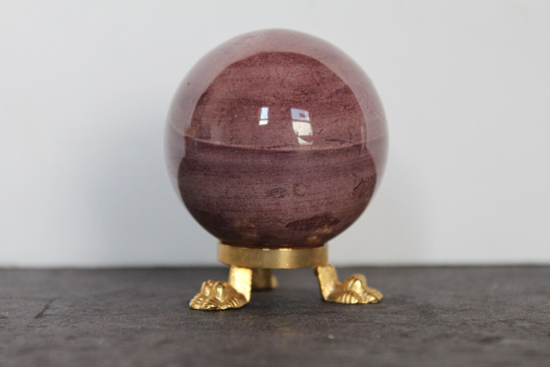 Vintage Pink Marble Ball With Stand. Gold Metal Footed Stand, Cute ...