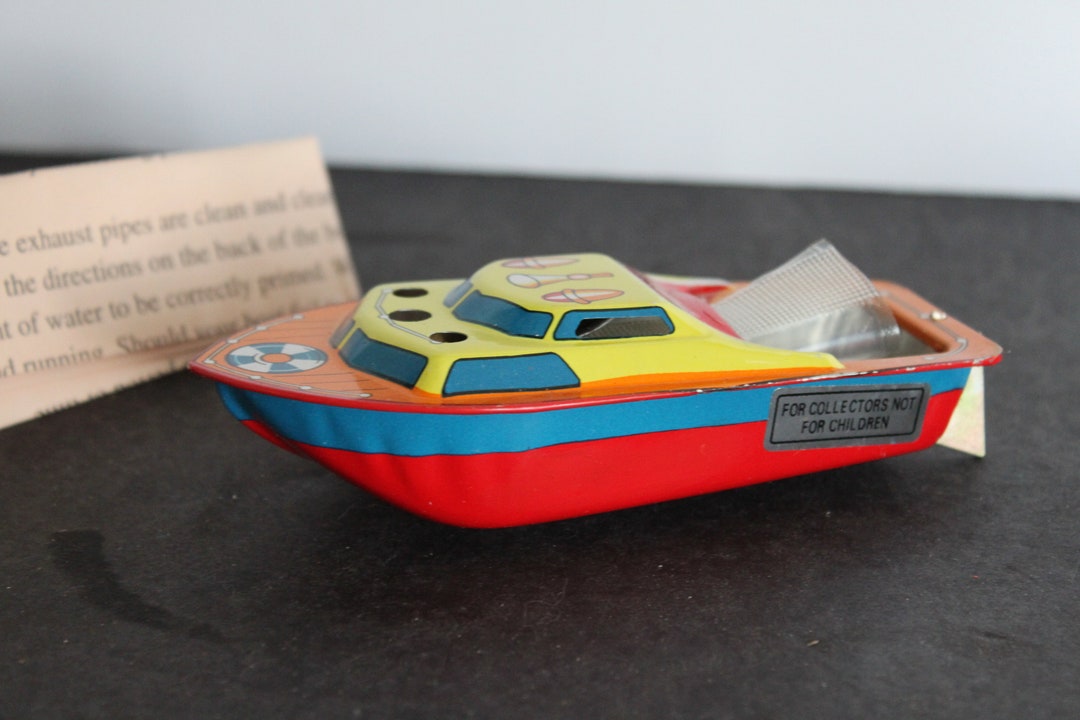 Vintage Pop Pop Boat Toy. Cute Red, Yellow, Blue Metal Boat, in ...