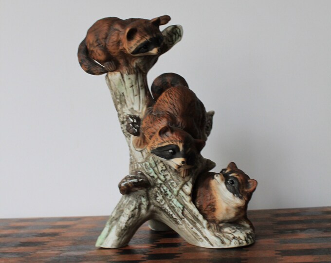 Masterpiece by Homco Raccoons Figurine for Vintage Wildlife Mantel ...