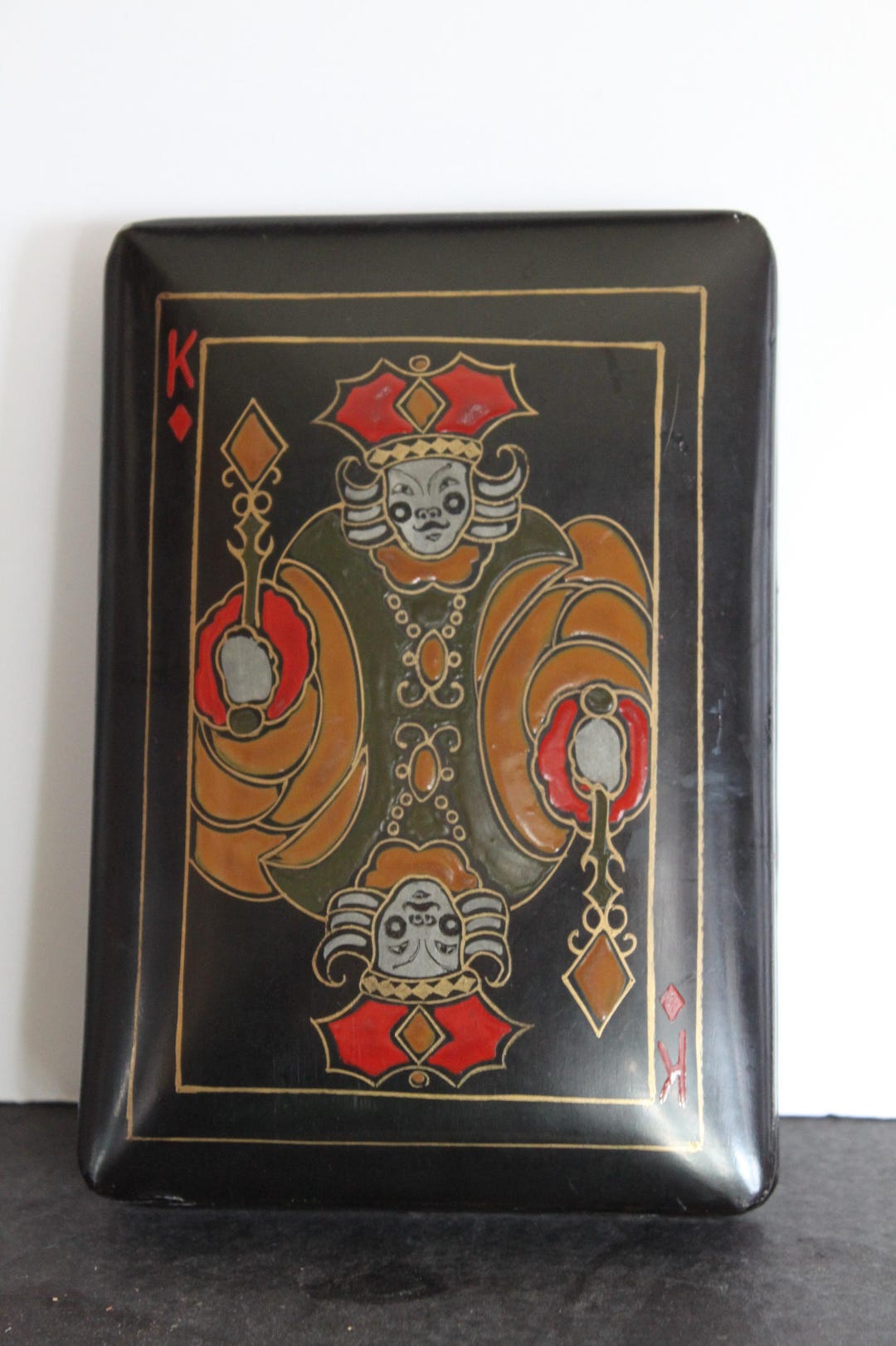 Vintage King of Diamonds Plastic Card Box. Made in Japan, Jester Like ...