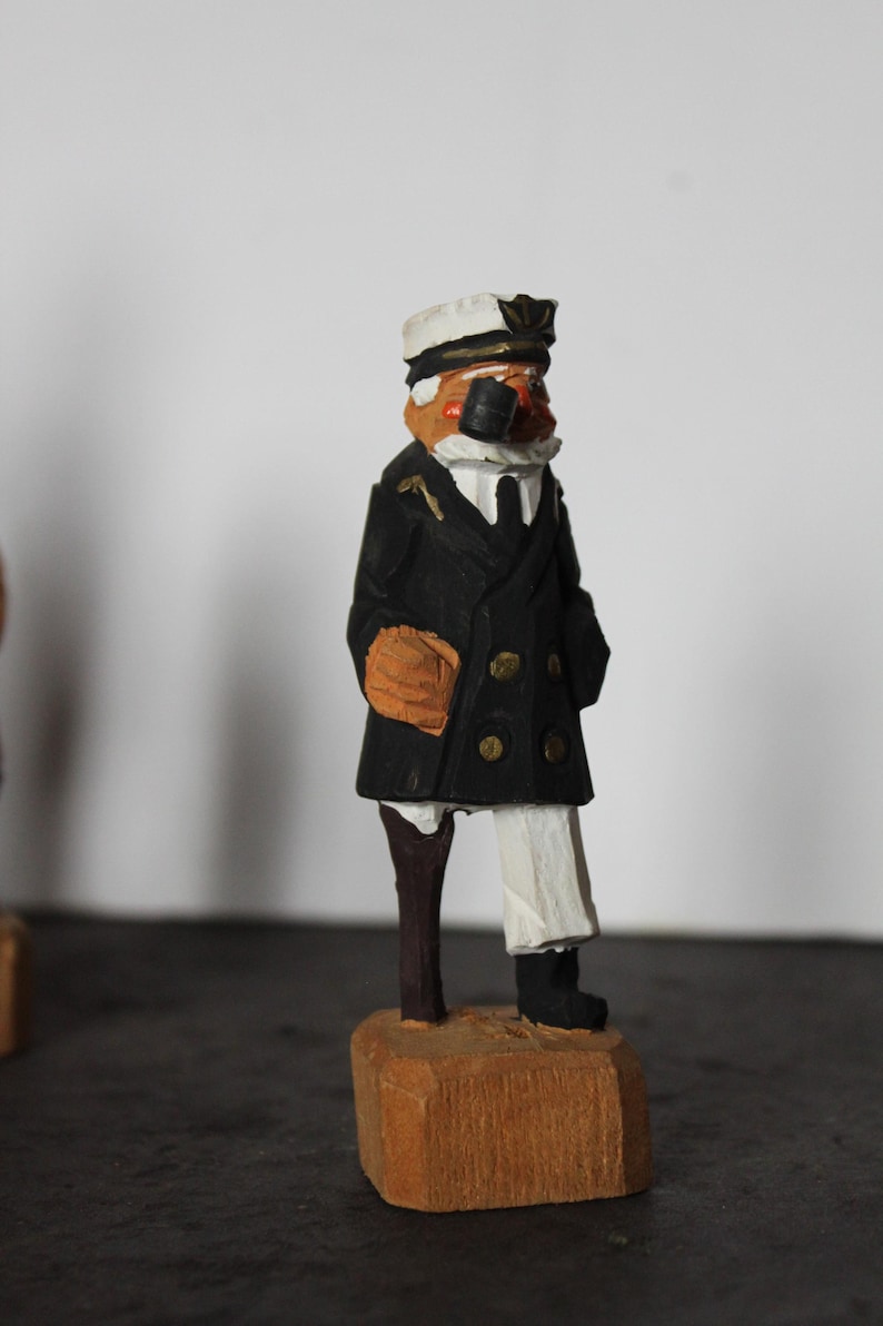 Vintage Wooden Captain and Sailor Figurines. CHOICE, Smoking Pipe ...