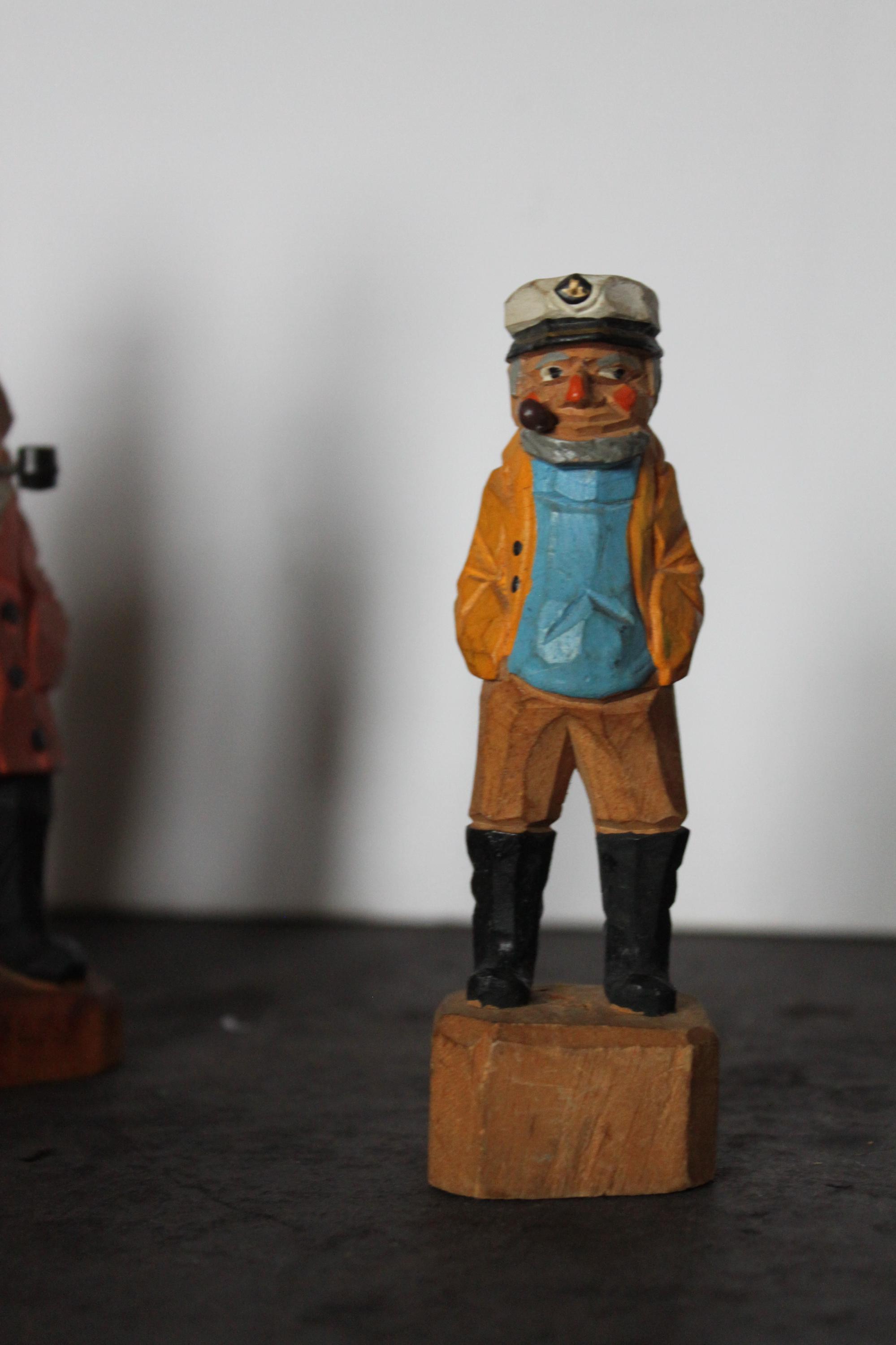 Vintage Wooden Captain and Sailor Figurines. CHOICE, Smoking Pipe ...