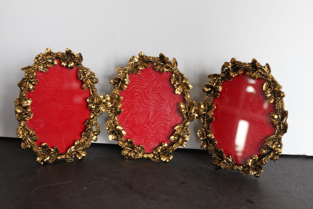 Vintage Brass Hibiscus Flower Frame. Gresco, Double Hinge, Three Photo ...