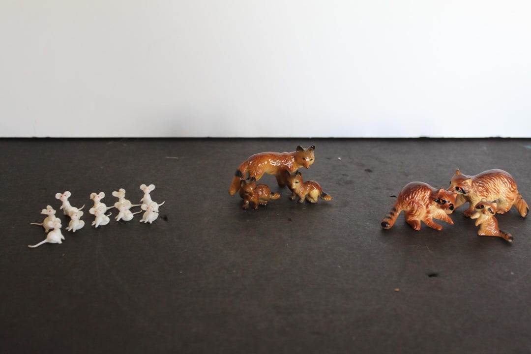 Vintage Miniature Animals. CHOOSE, PLASTIC, Fox, Raccoon, Mice, DIY ...