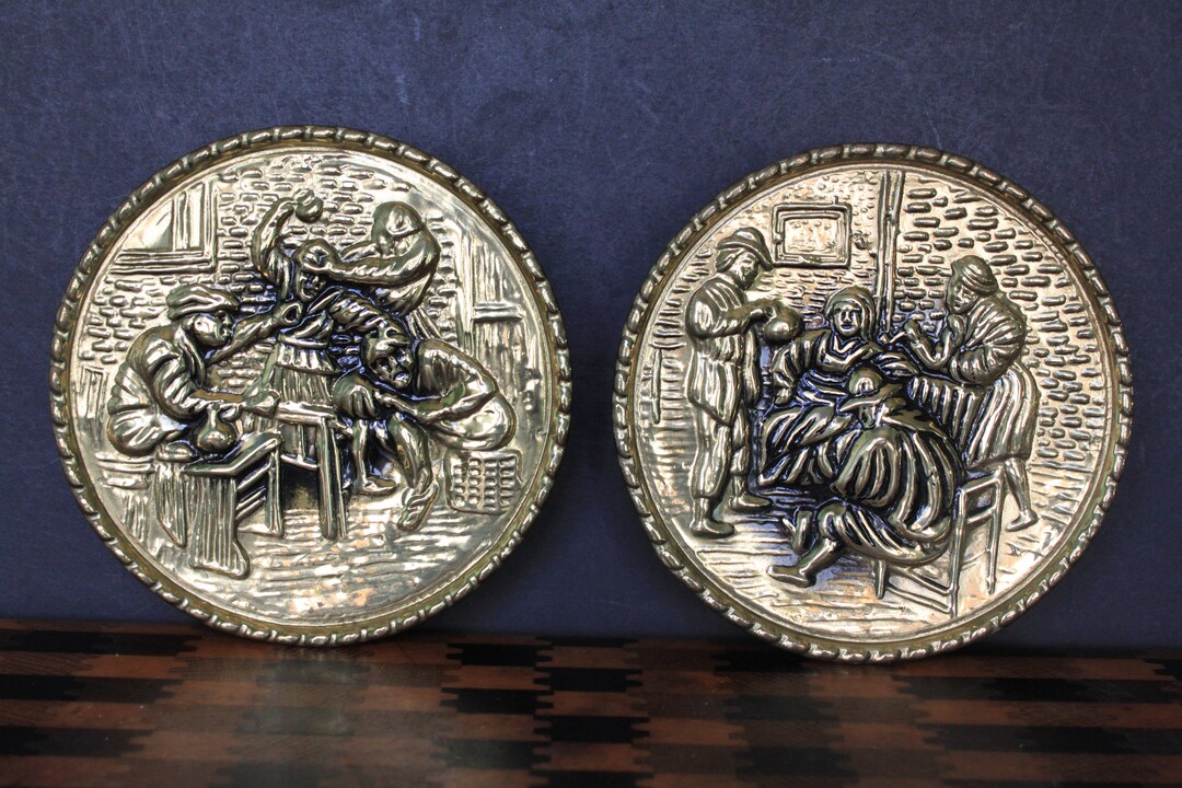 Vintage Rustic Brass Hanging Wall Planters. Repousse, Country Tavern ...