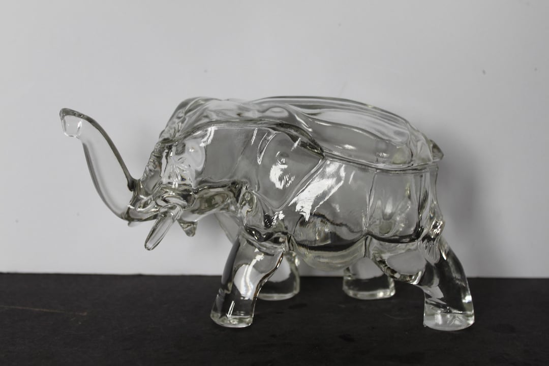 Vintage Clear Glass Elephant Container. Lidded, MINT Condition, Bougie ...