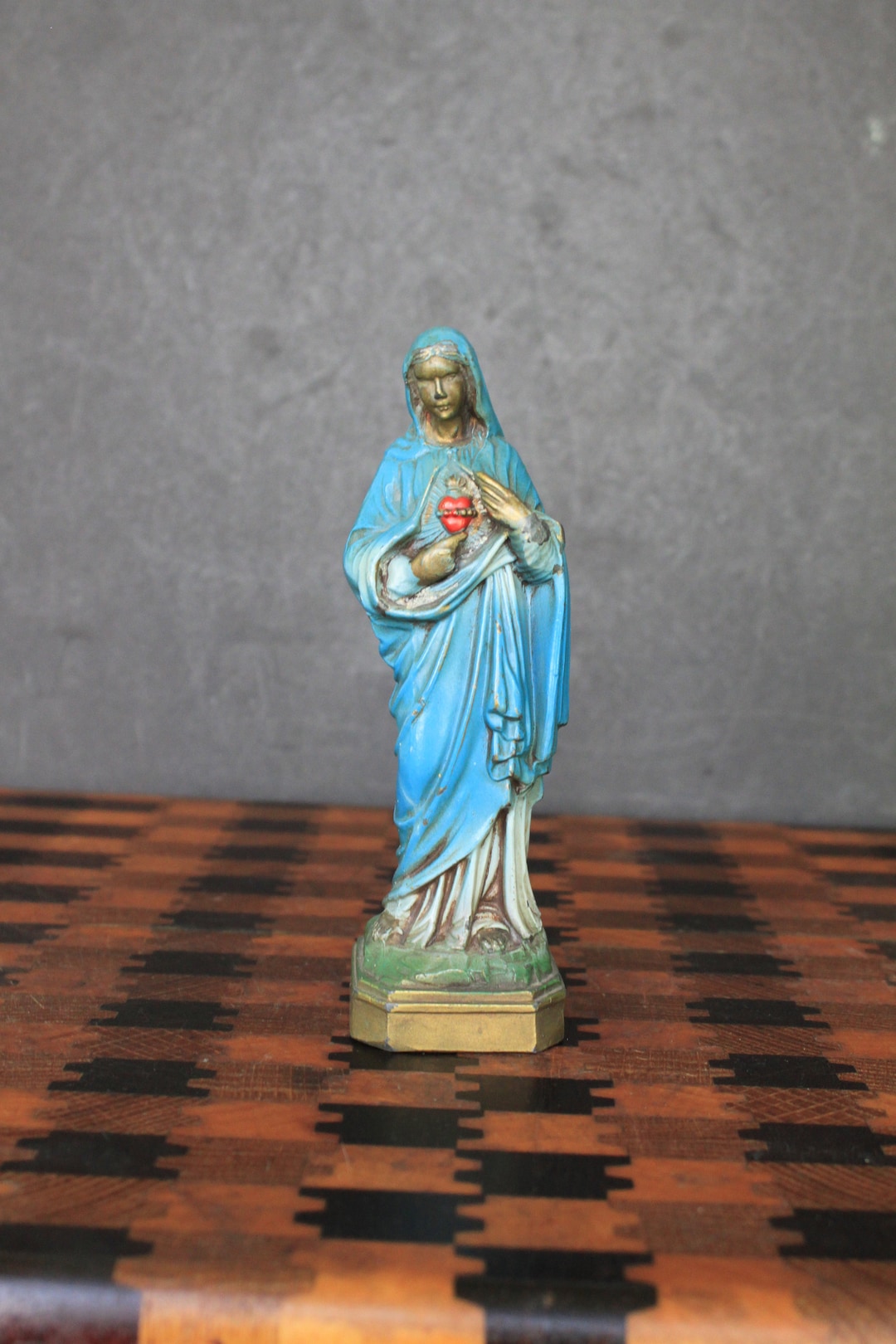 Vintage Metal Virgin Mary Figurine. Madonna, Bleeding Heart, K C Co ...