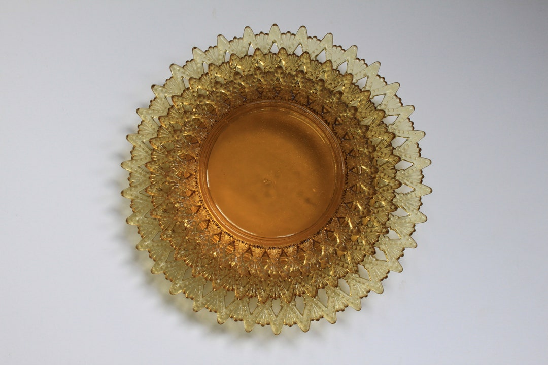 Vintage Sunburst Plate Set. Amber Glass, Kemple Wheaton, Bougie ...