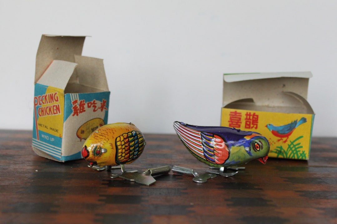 Vintage Metal Wind up Bird Toy. Choose From Chicken or Bluebird, in ...