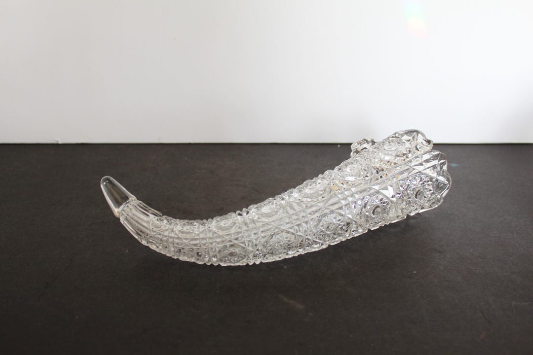 Vintage Clear Crystal Cornucopia. Horn of Plenty, DAMAGE, Hobstar ...
