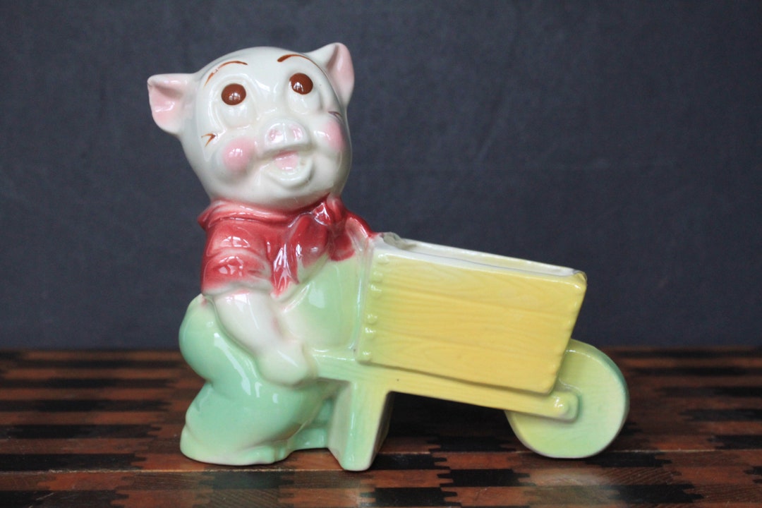 Vintage Pig & Wheelbarrow Planter. Small Ceramic Succulent Planter ...